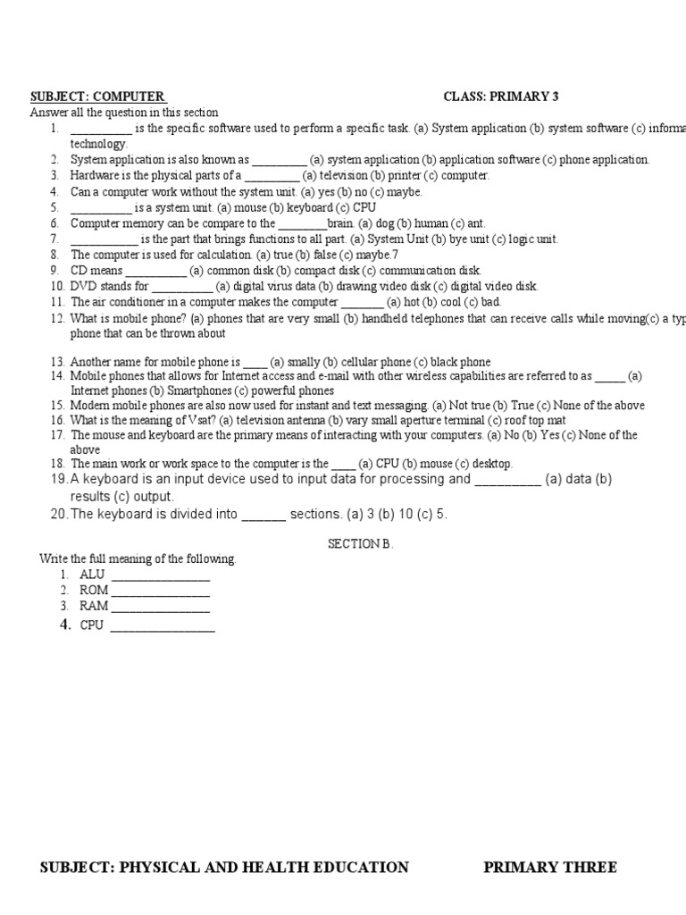 Primary Three Exam Question. | PDF | Jesus | Marriage