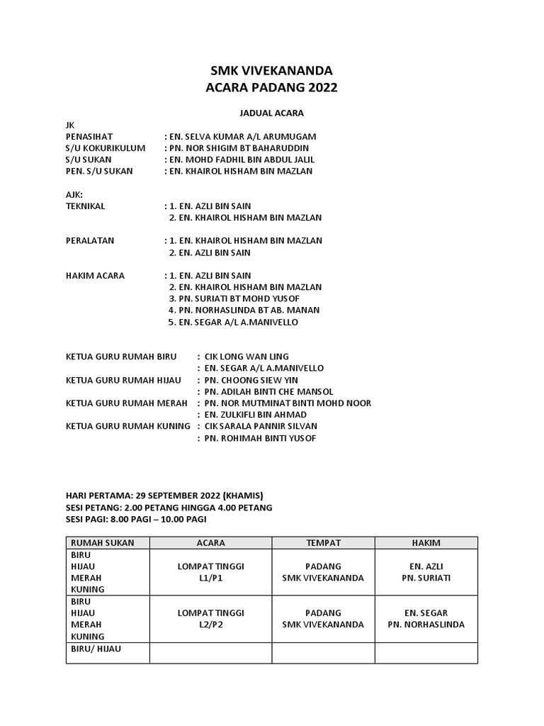 Jadual Acara Padang Tarik Tali Pdf