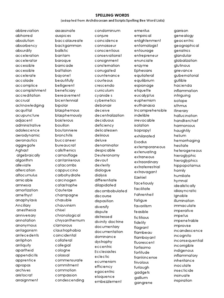 National Spelling Bee Word List Scripps National Spelling Bee On X: