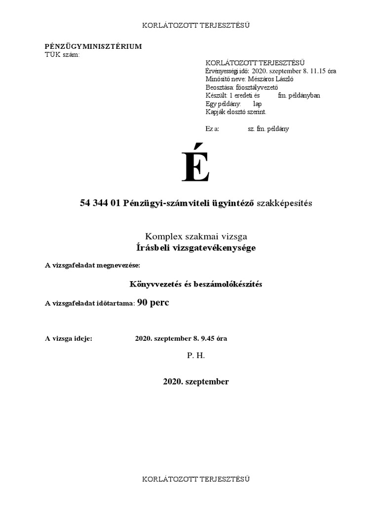 54 344 01 Pénzügyi-Számviteli Ügyintéző Szakképesítés: Komplex Szakmai Vizsga | PDF