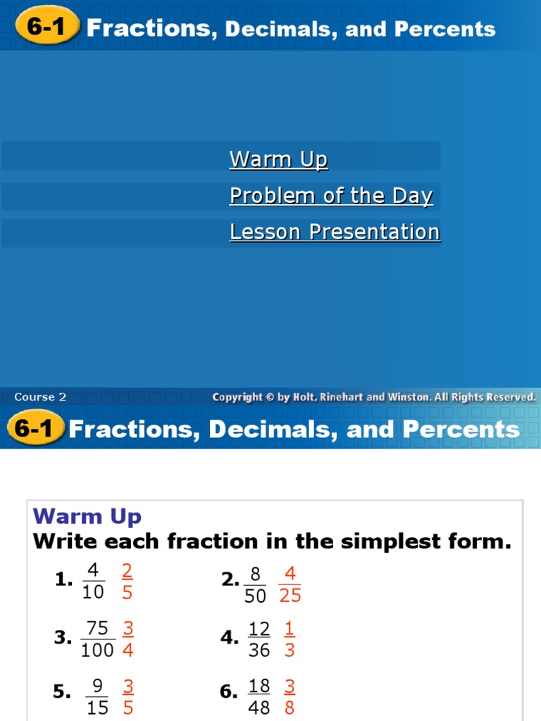Fractions - Decimals - and Percents | PDF | Percentage | Decimal
