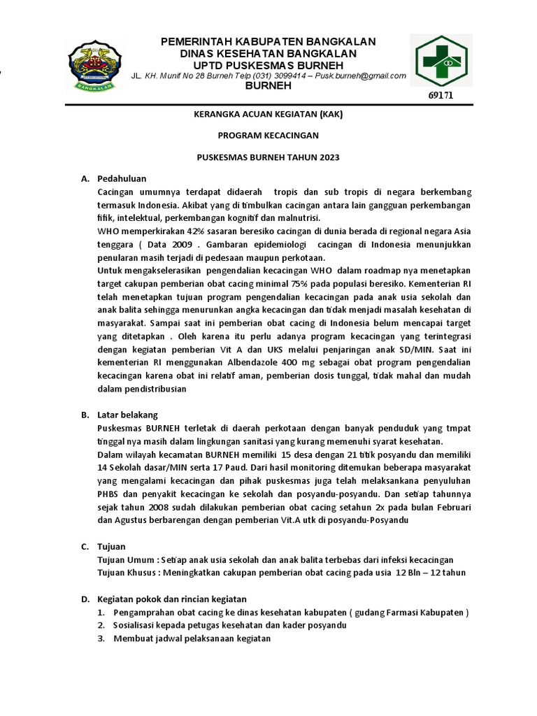 KAK - Program - Kecacingan 2023 | PDF | Pengembangan Diri