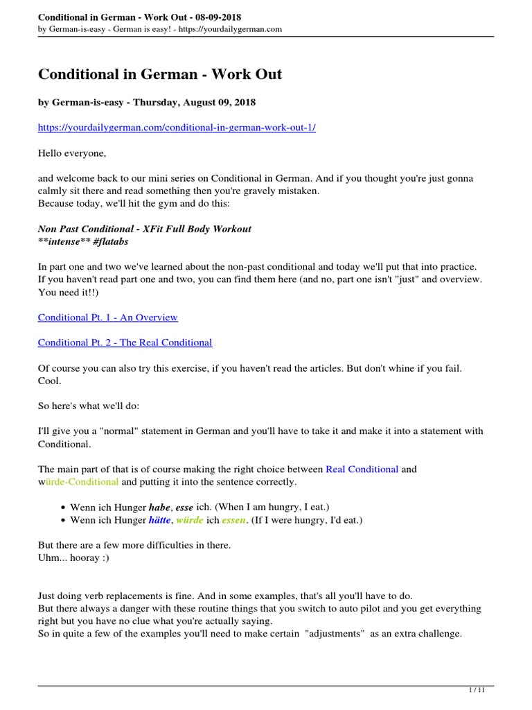 conditional-in-german-work-out-1 | PDF | German Songs