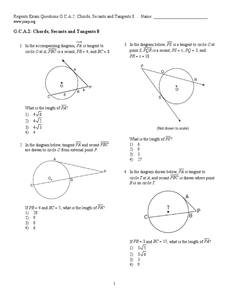 G C A 2 ChordsSecantsandTangents8 | PDF | Tangent | Trigonometric Functions