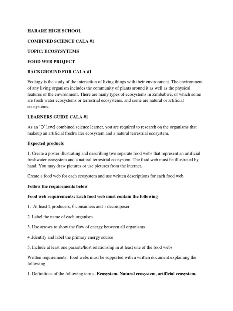 Combined Science CALA 1 | PDF | Food Web | Ecosystem