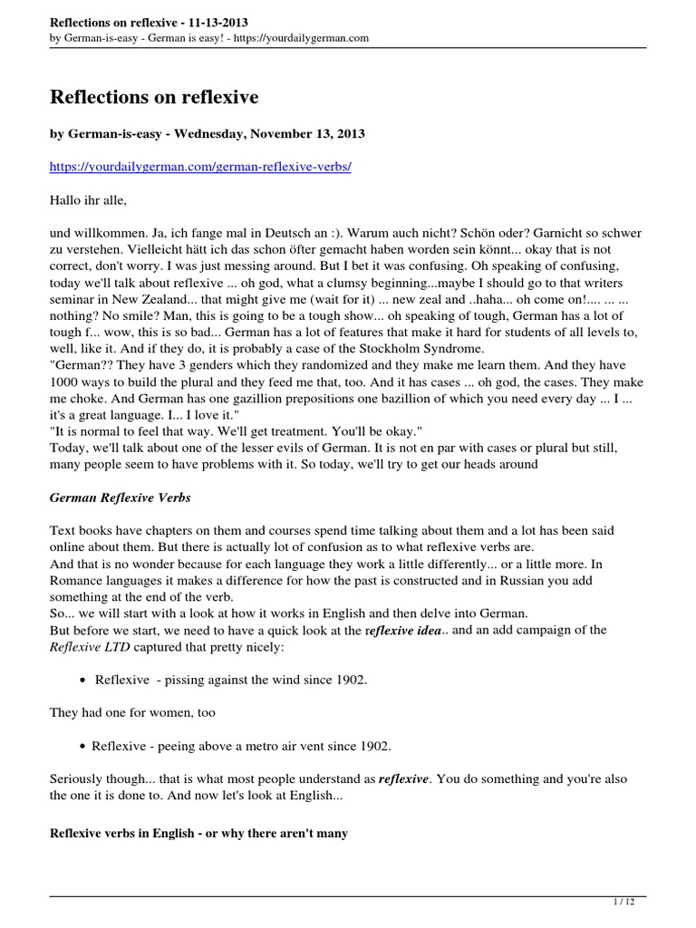 German Reflexive Verbs | PDF | English Language | Linguistics