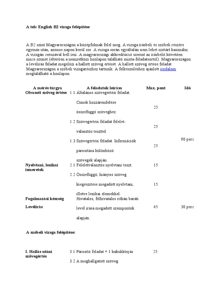 A Telc English B2 Vizsga Felépítése | PDF
