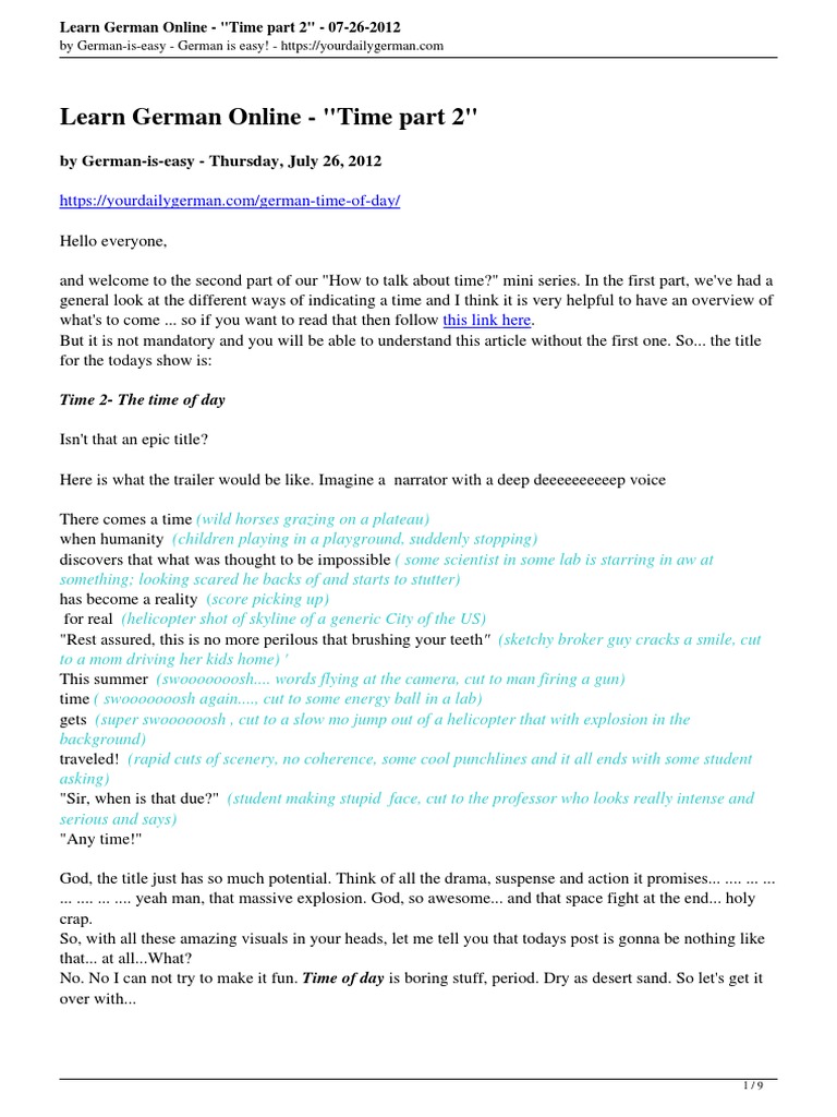 Learn German Time of Day | PDF