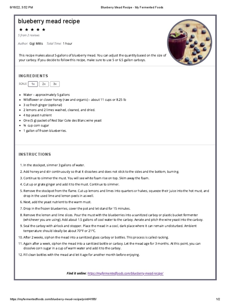 Blueberry Mead Recipe - My Fermented Foods | PDF | Water | Yeast