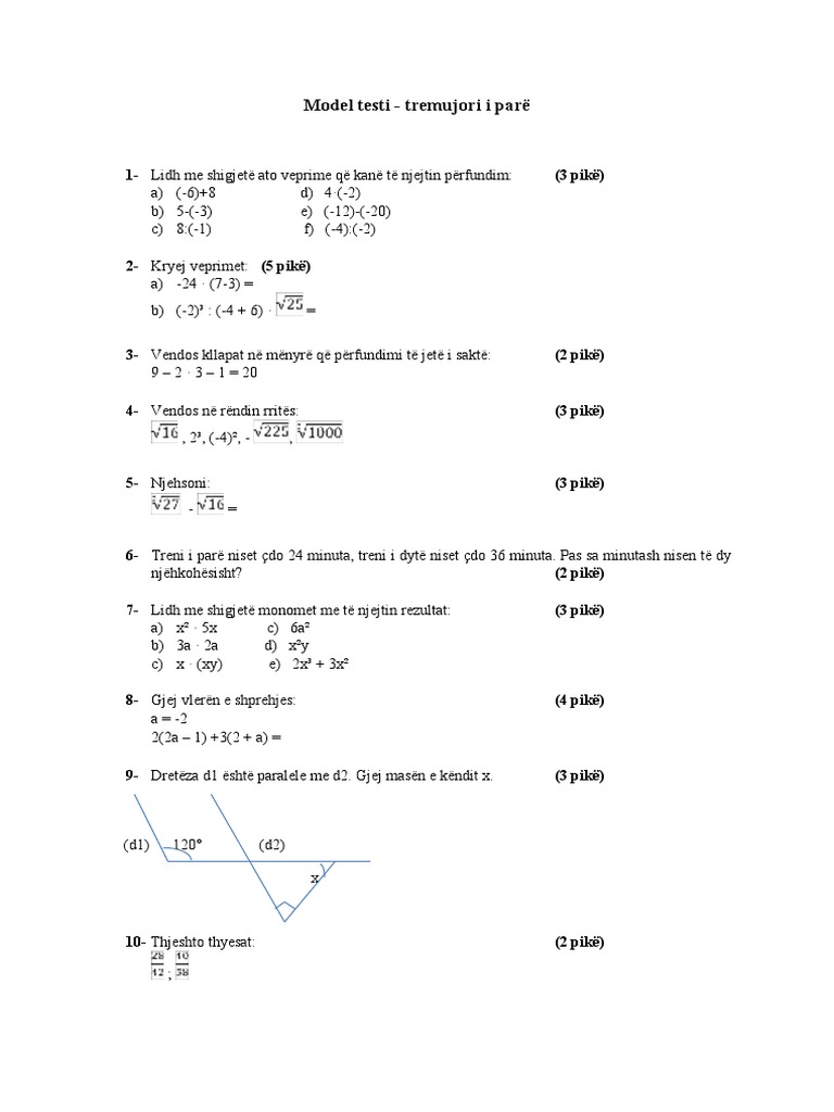 MATEMATIKA 8 Modele Testesh Sipas 3-Mujorëve | PDF