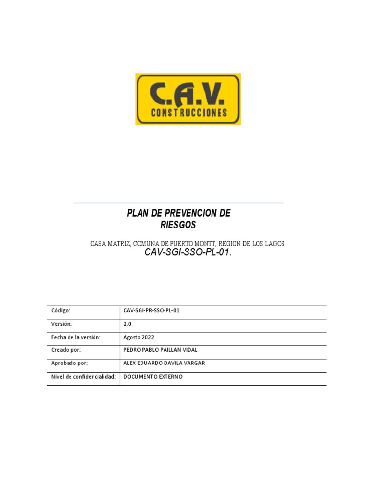 Cav-Sgi-Pl-Sso-1 - Plan Prevencion de Riesgos Casa Matriz | PDF | Seguridad y salud ocupacional ...