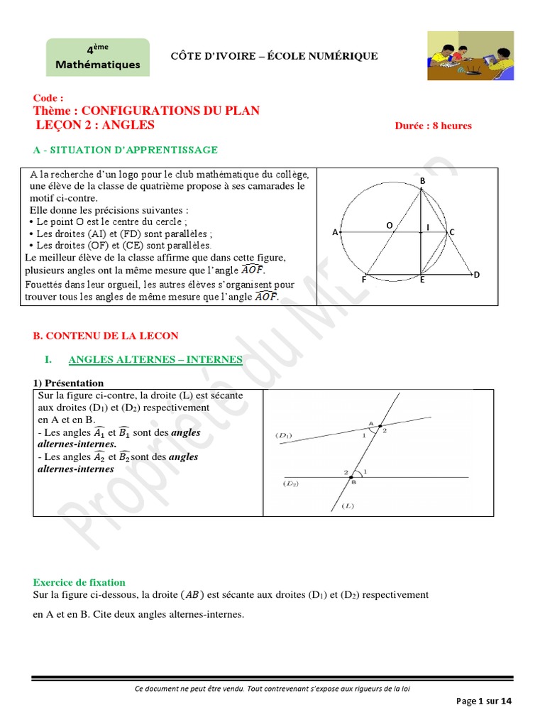 Exercices Corrigés sur les Angles 4ème | PDF | Cercle | Triangle