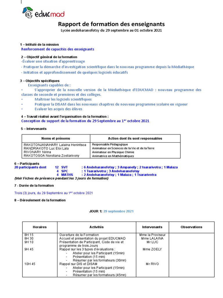 Rapport de Formation Andoharanofotsy | PDF