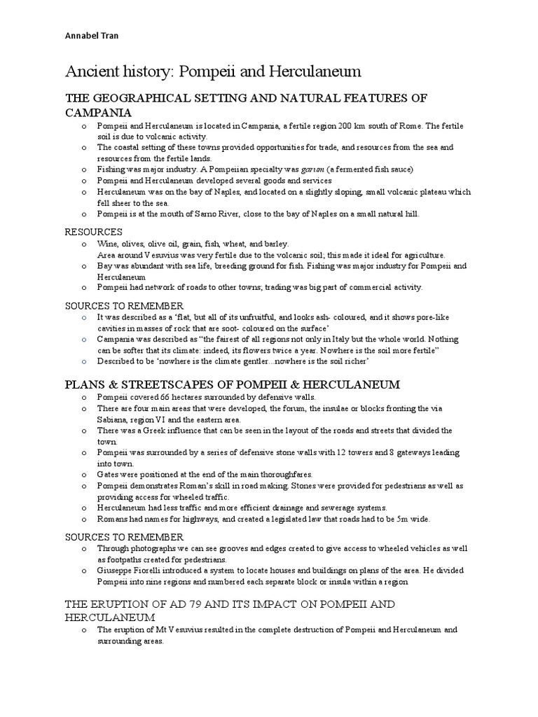 Ancient History Year 12 Pompeii and Herculaneum Core Notes | PDF ...