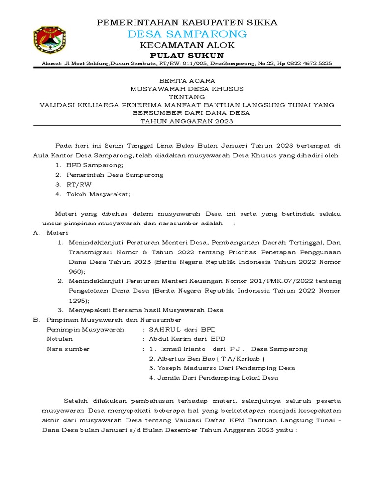 Berita Acara BLT DD 2023 | PDF