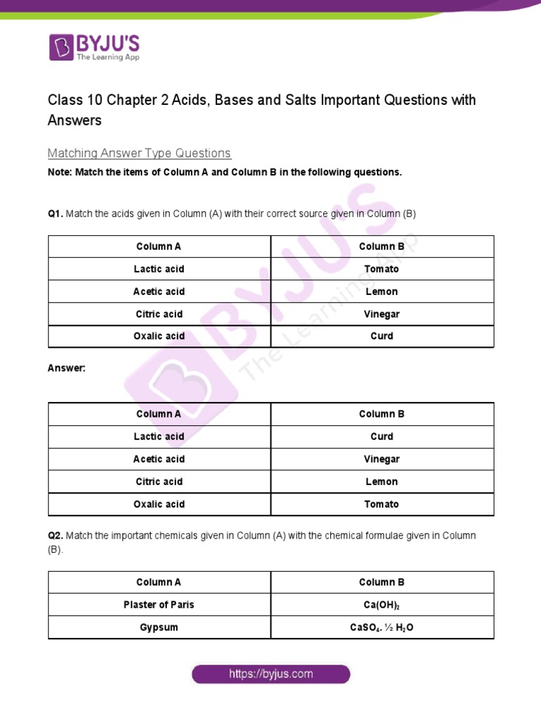 Chapter 2 Acids Bases and Salts Important Questions | PDF | Sodium Carbonate | Chlorine
