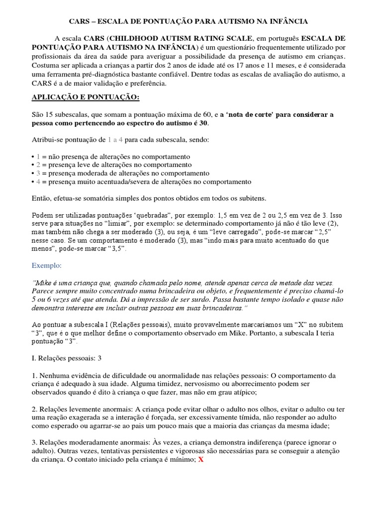 CARS - Childhood Autism Rating Scale: Uma Ferramenta Pré-Diagnóstica ...