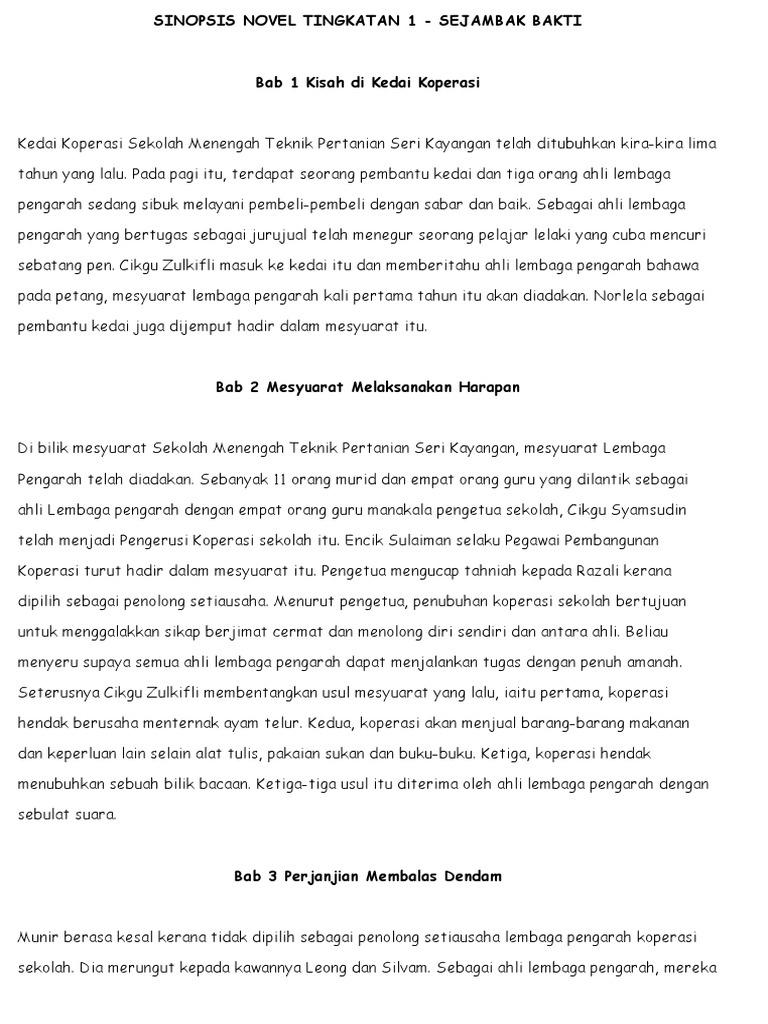 Sinopsis Novel Tingkatan 1 | PDF