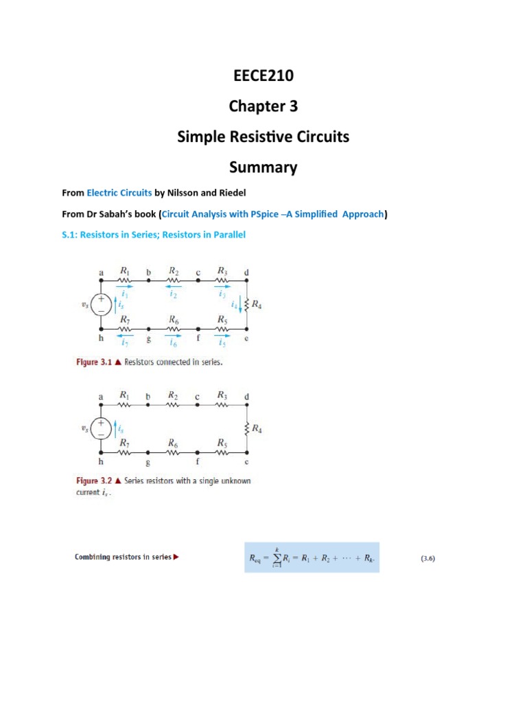 SP22-23-EECE 210-Chapter 3-Summary-Simple Resistive Circuits | PDF