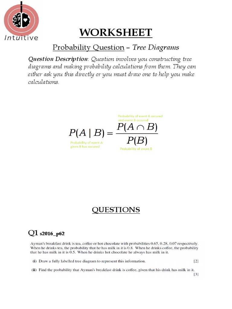 Probability Question Worksheet - Tree Diagrams | PDF