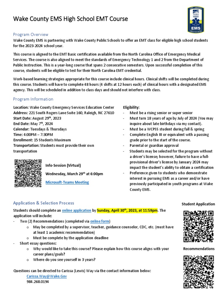 Program Description Emt - Recruitment 2023-24 1 | PDF | Emergency ...