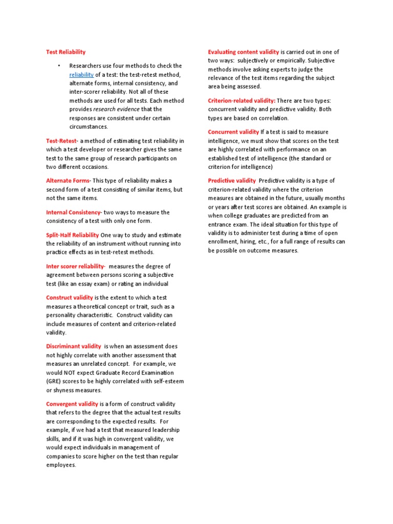 Reliability | PDF | Validity (Statistics) | Psychology