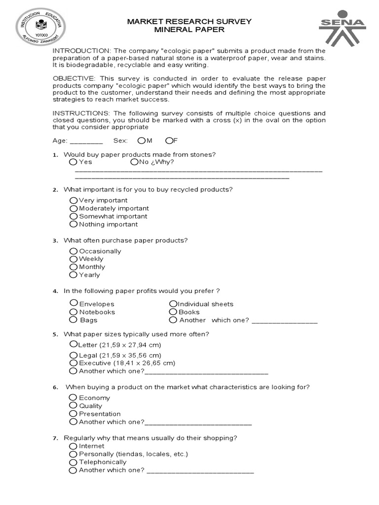 Market Research Survey-Example | PDF | Paper | Recycling