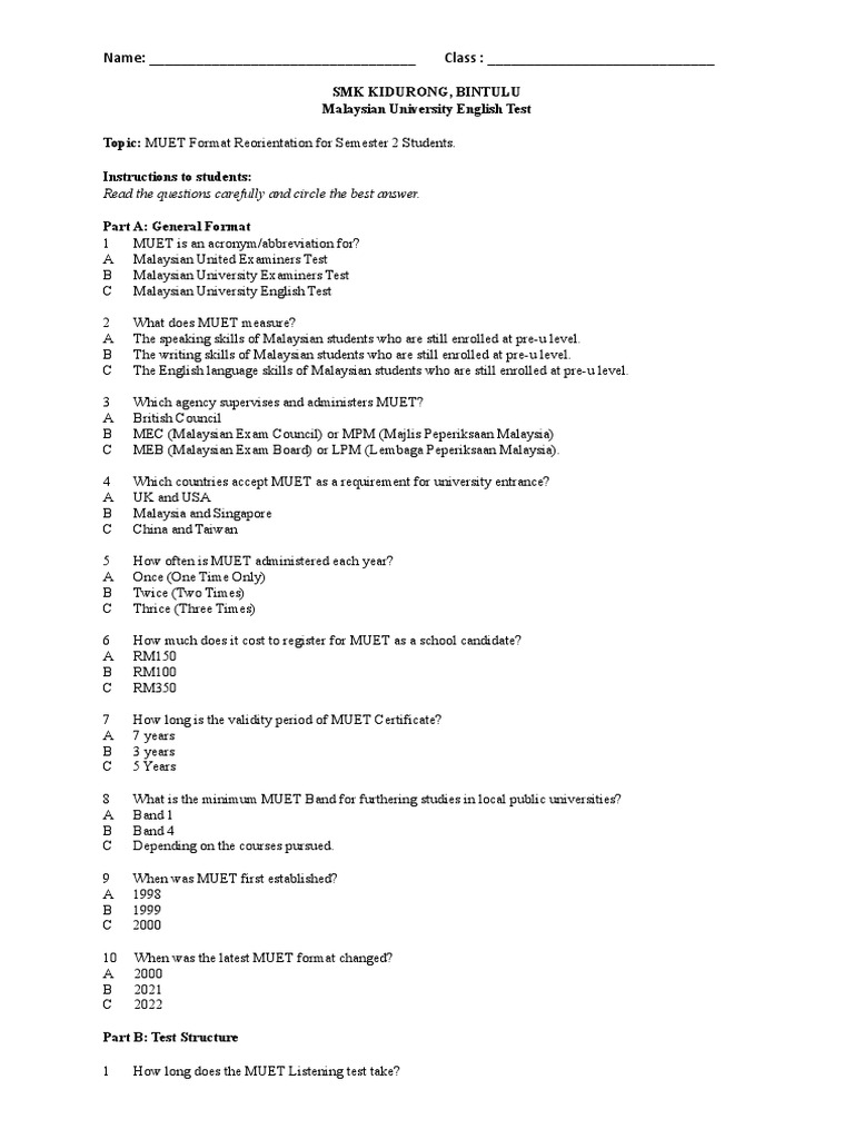 MUET Format Overview for Students | PDF | Essays | Attention