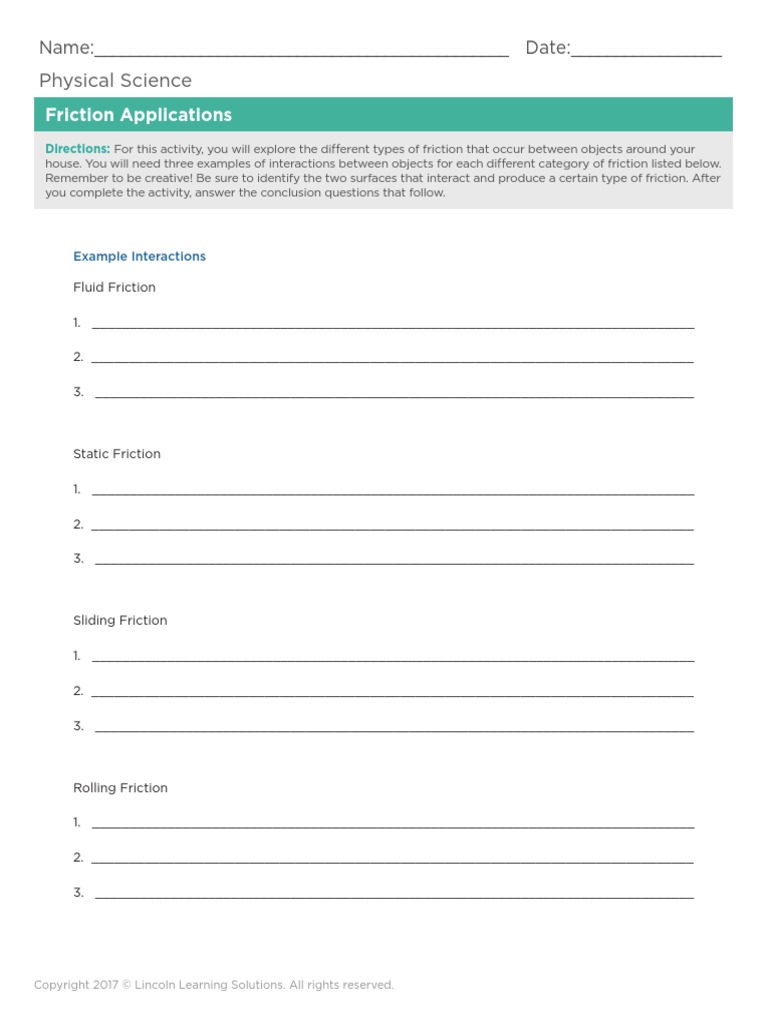 FrictionApplications-ApplyIt Worksheet | PDF | Friction | Physics