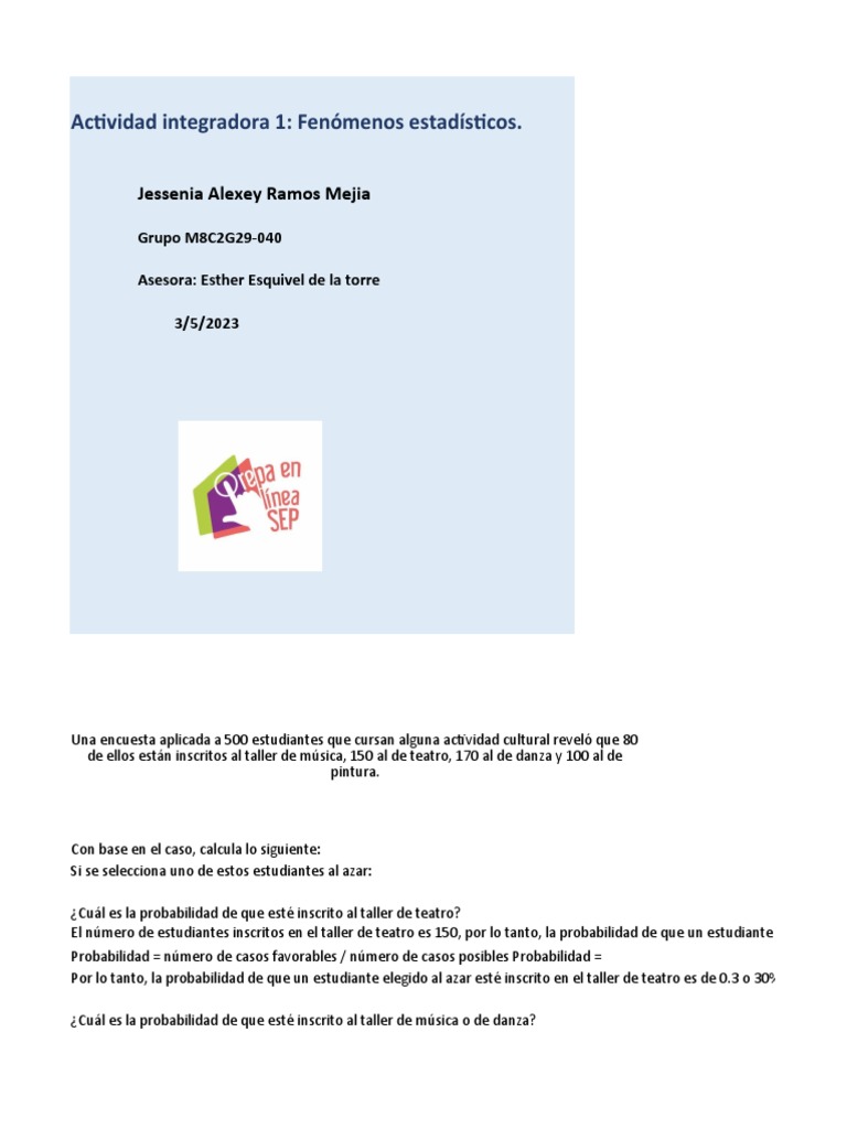 Actividad Integradora 1 Módulo 17 | PDF | Probabilidad | Distribución ...