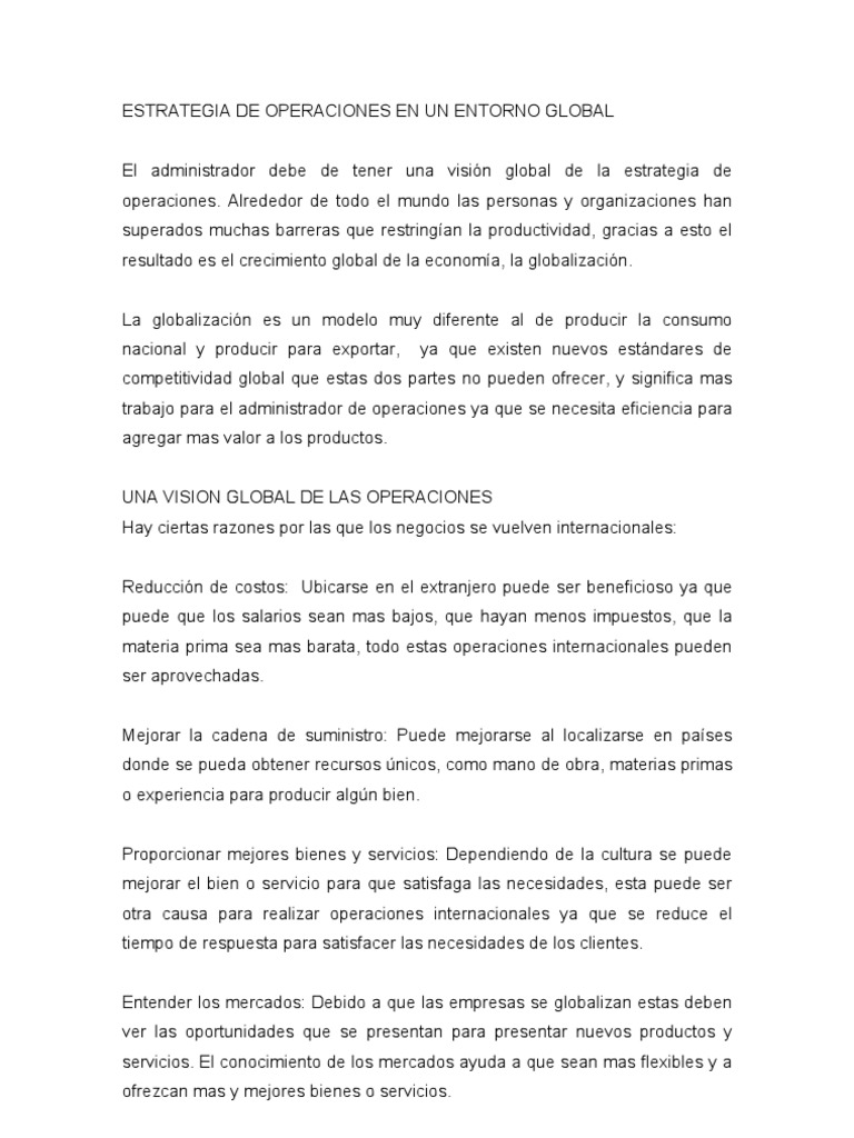 Estrategia de Operaciones en Un Entorno Global | PDF