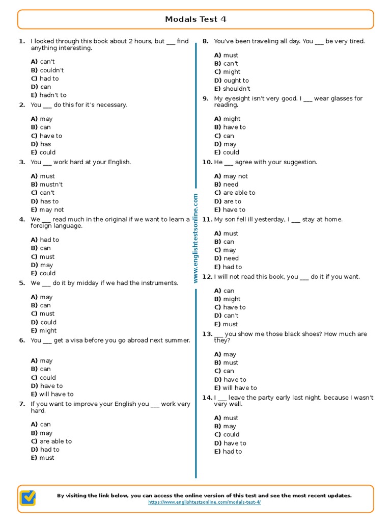 1398 - Modals Test 4 PDF | PDF
