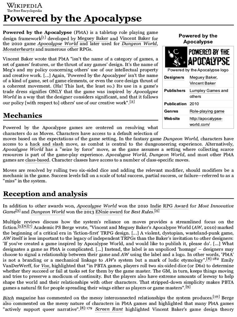 Powered by The Apocalypse - Wikipedia PDF | PDF