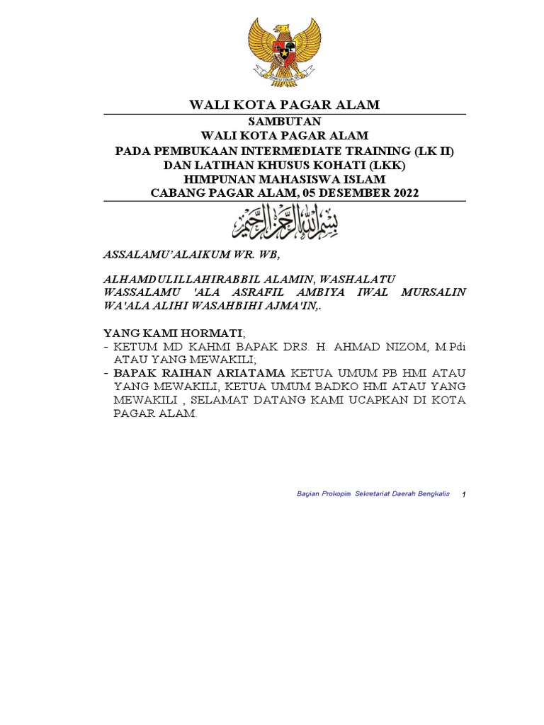 Sambutan Wali Kota Pagar Alam | PDF | Bisnis | Ilmu Sosial