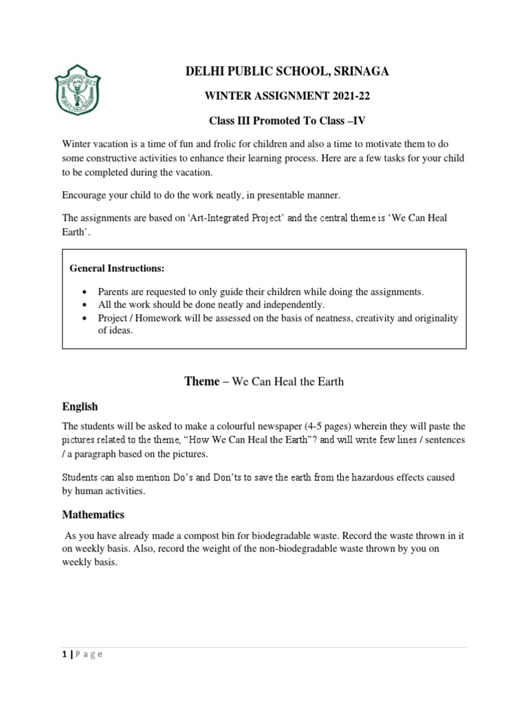 An Integrated Winter Assignment on Promoting Environmental ... An Integrated Winter Assignment on Promoting Environmental ...