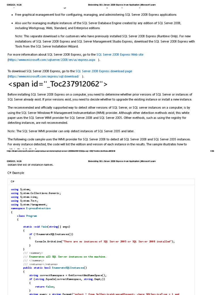 Embedding SQL Server 2008 Express in An Application - Microsoft Learn PDF | PDF | Microsoft Sql ...