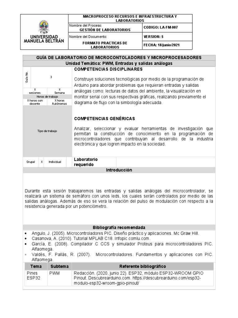 Guia 3 PWM y Pines Analogos, Microcontroladores | PDF | Evaluación ...