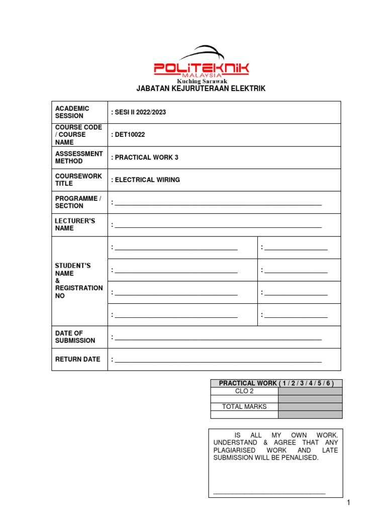 Electrical Wiring Practical Work 3 | PDF | Switch | Fuse (Electrical)