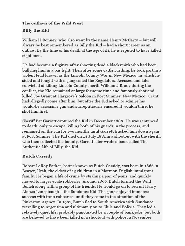 The Outlaws of The Wild West | PDF | Billy The Kid | Outlaws Of The ...