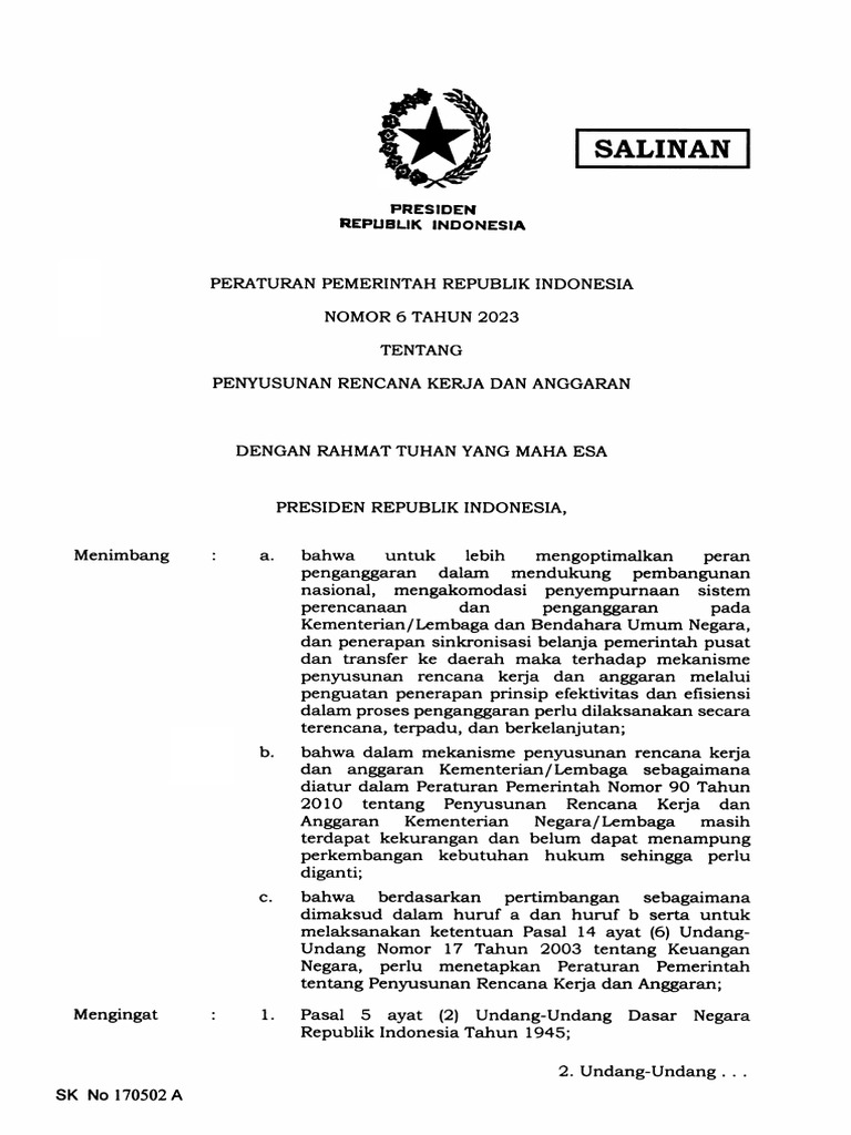 Salinan PP Nomor 6 Tahun 2023 | PDF