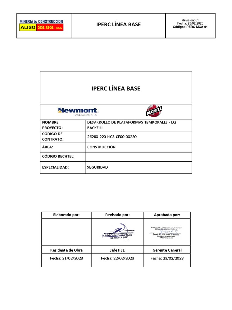 IPERC-MCA-01 IPERC Linea Base Desarrollo de Plataformas Temporales LQ Backfill PDF | PDF ...