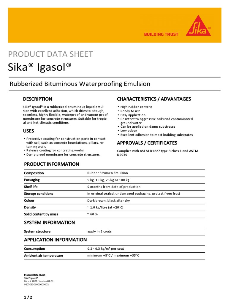 Sika Igasol | PDF | Asphalt | Concrete