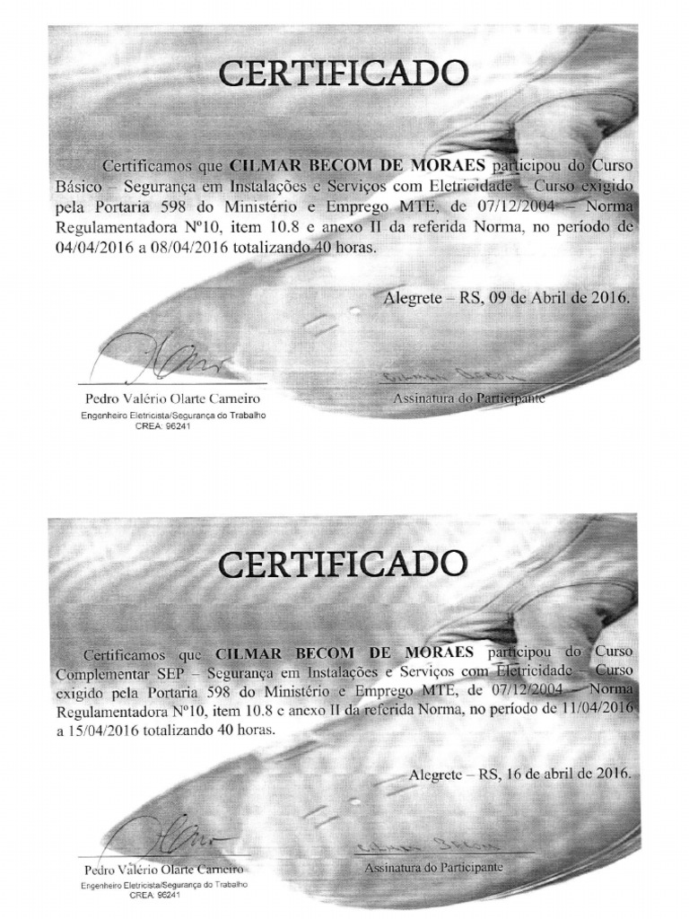 CERTIFICADOS NR 10 BAS E COMP - Compressed | PDF