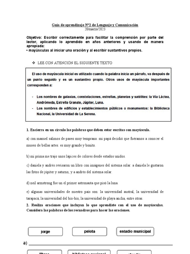 Guía de Aprendizaje N°2-3°básico | PDF