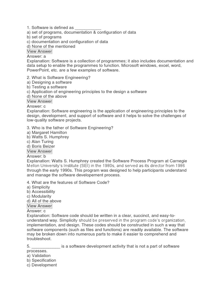 Software Engineering Basics Quiz | PDF | Software Development Process ...