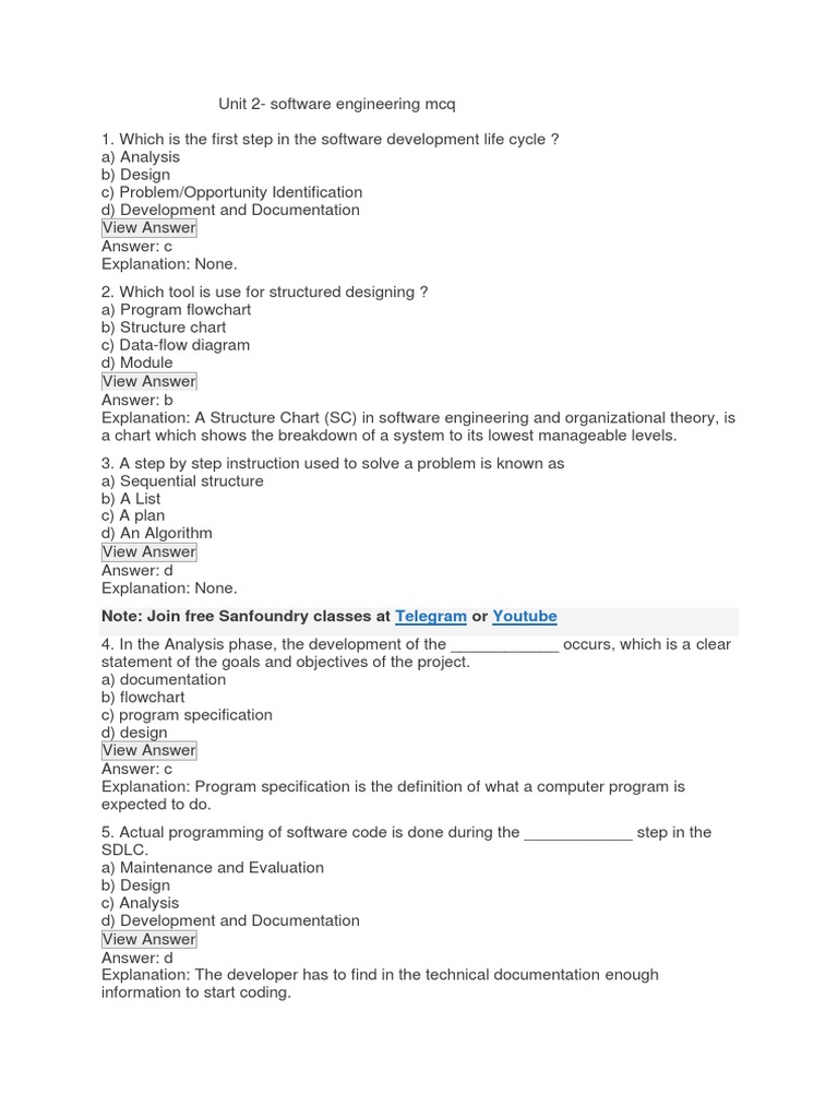 Software Engineering MCQs and Answers | PDF | Modular Programming | Programming