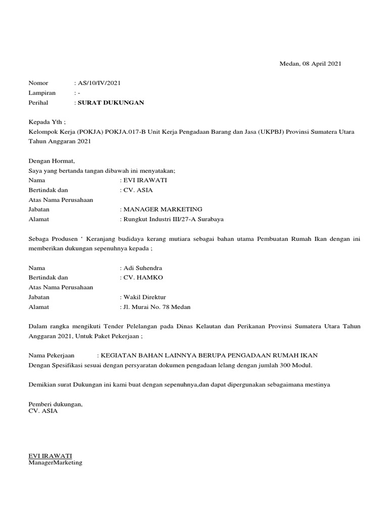 Contoh Surat Duk CV HAMKO | PDF