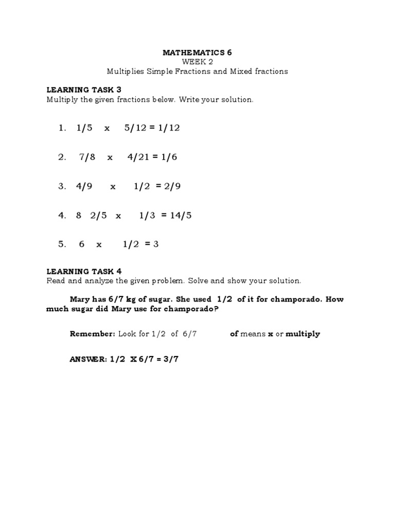 Mathematics 6 Learning Task 3 | PDF