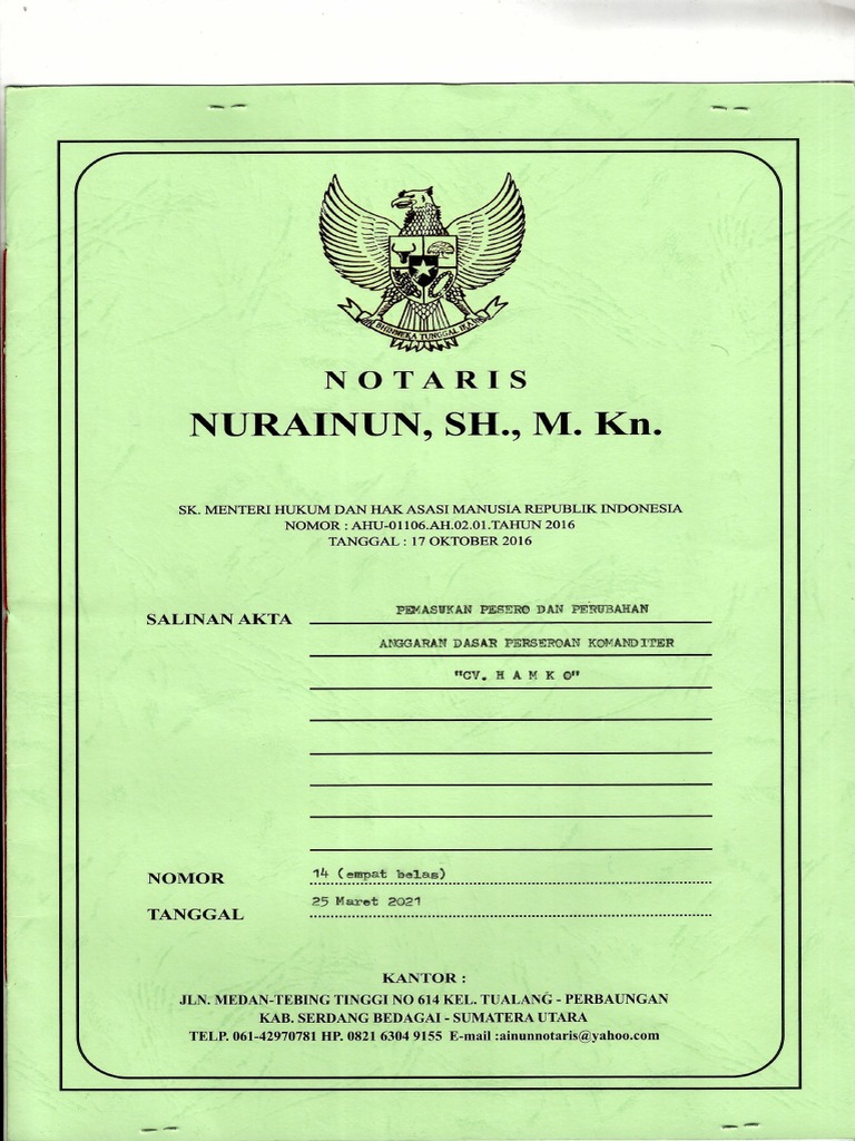 Akte Perubahan CV Hamko | PDF