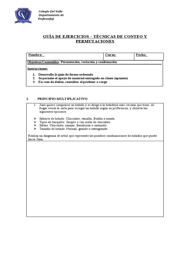 Guía de Ejercicios - Tecnicas de Conteo y Permutaciones | PDF | Permutación